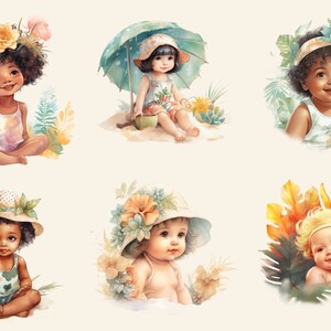 Watercolour Summer Babies Clipart Bundle, Summer Clipart, Cute Kids ...