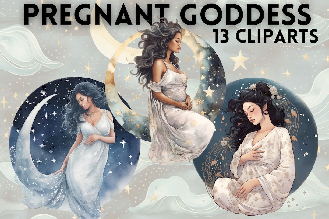 Watercolour Celestial Pregnant Goddess Clipart Bundle Whimsical Mystery Galaxy And Stars