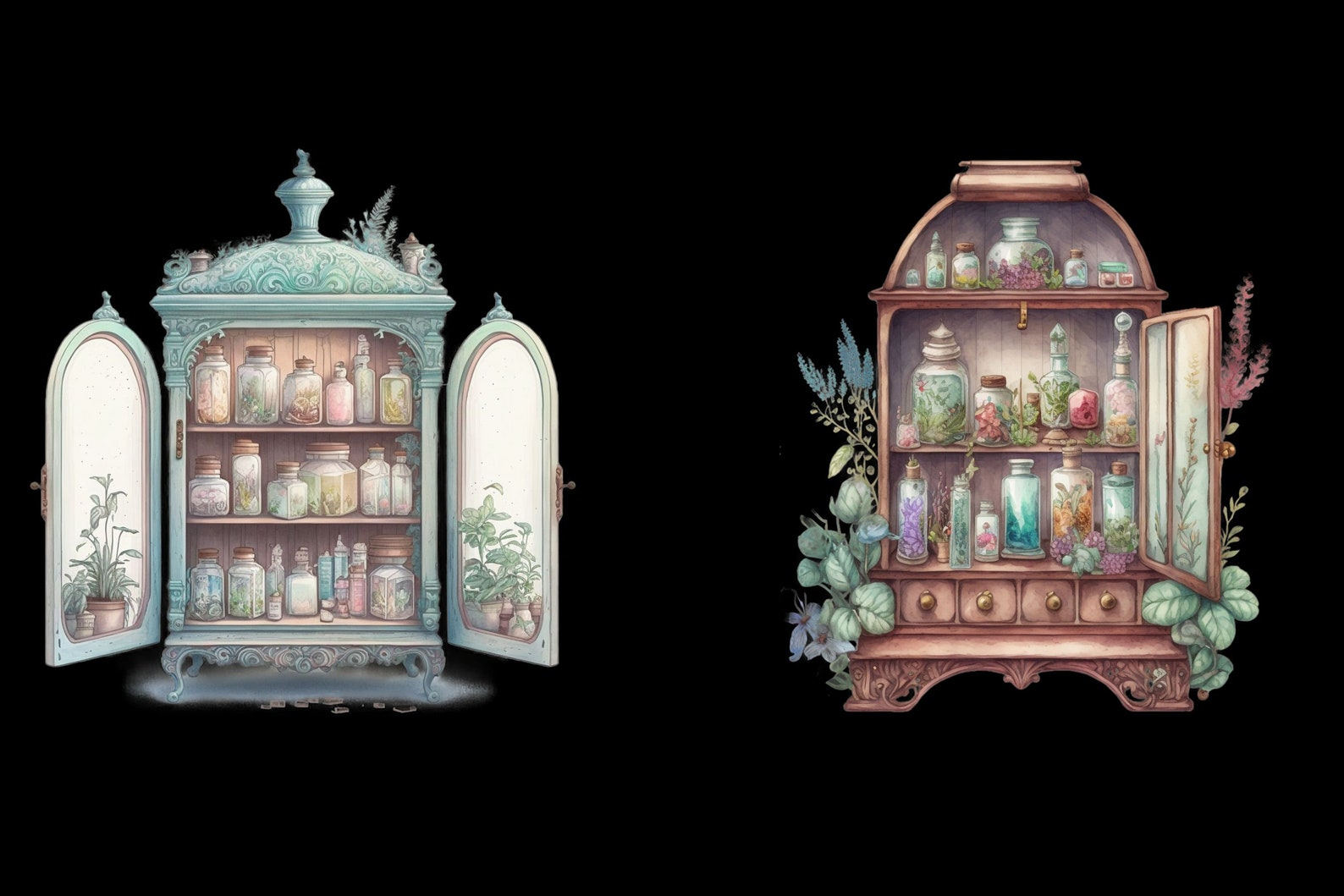 Watercolour Witches Apothecary Cabinet Clipart Wiccan Png - Etsy