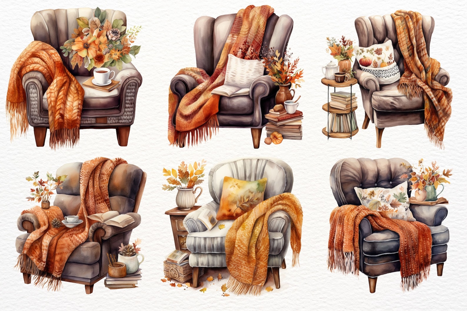Watercolour Cozy Autumn Clipart Bundle, Fall Clipart, Autumn Decor ...