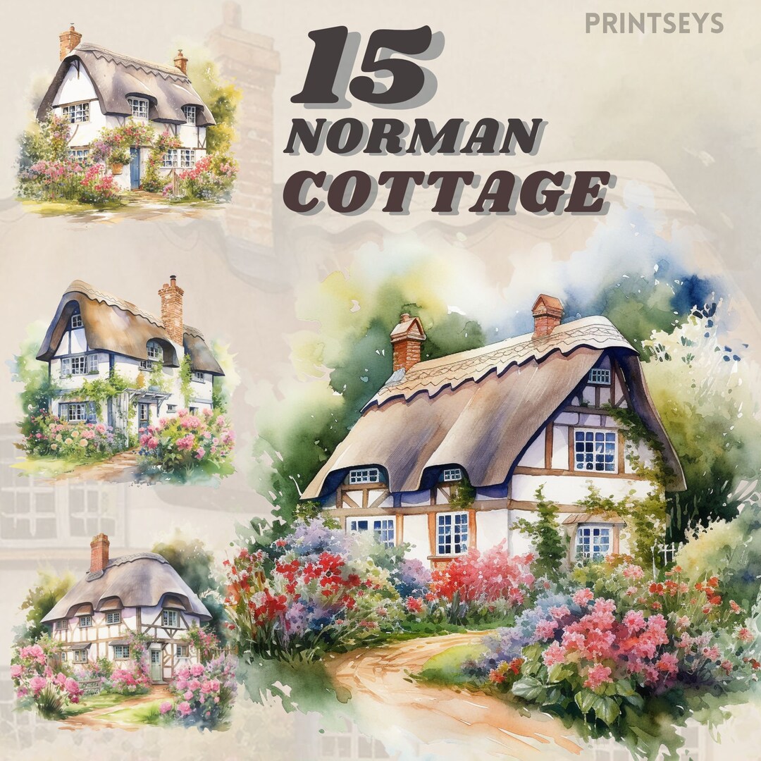 Vintage French Norman Cottage Clipart Bundle, Vintage Architecture ...