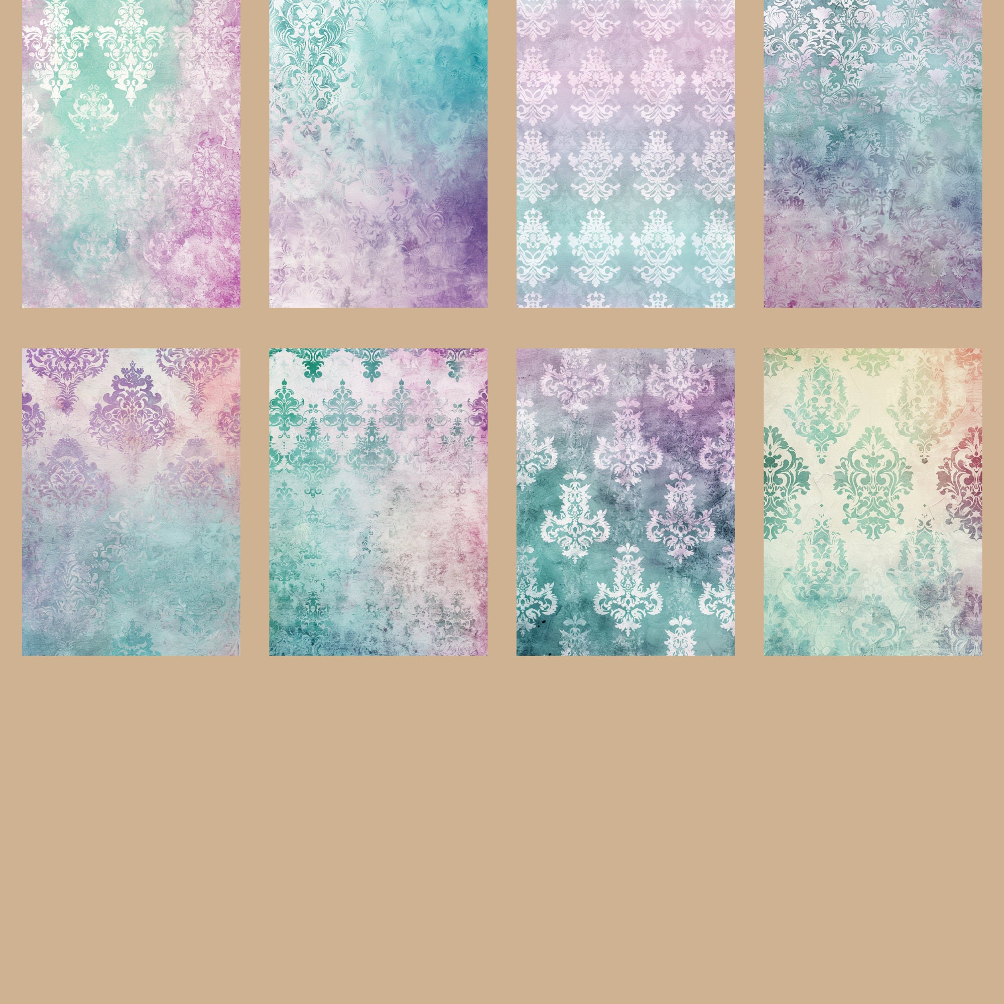 Distressed Pastel Damask Digital Paper, Rustic Vintage Textured Paper ...