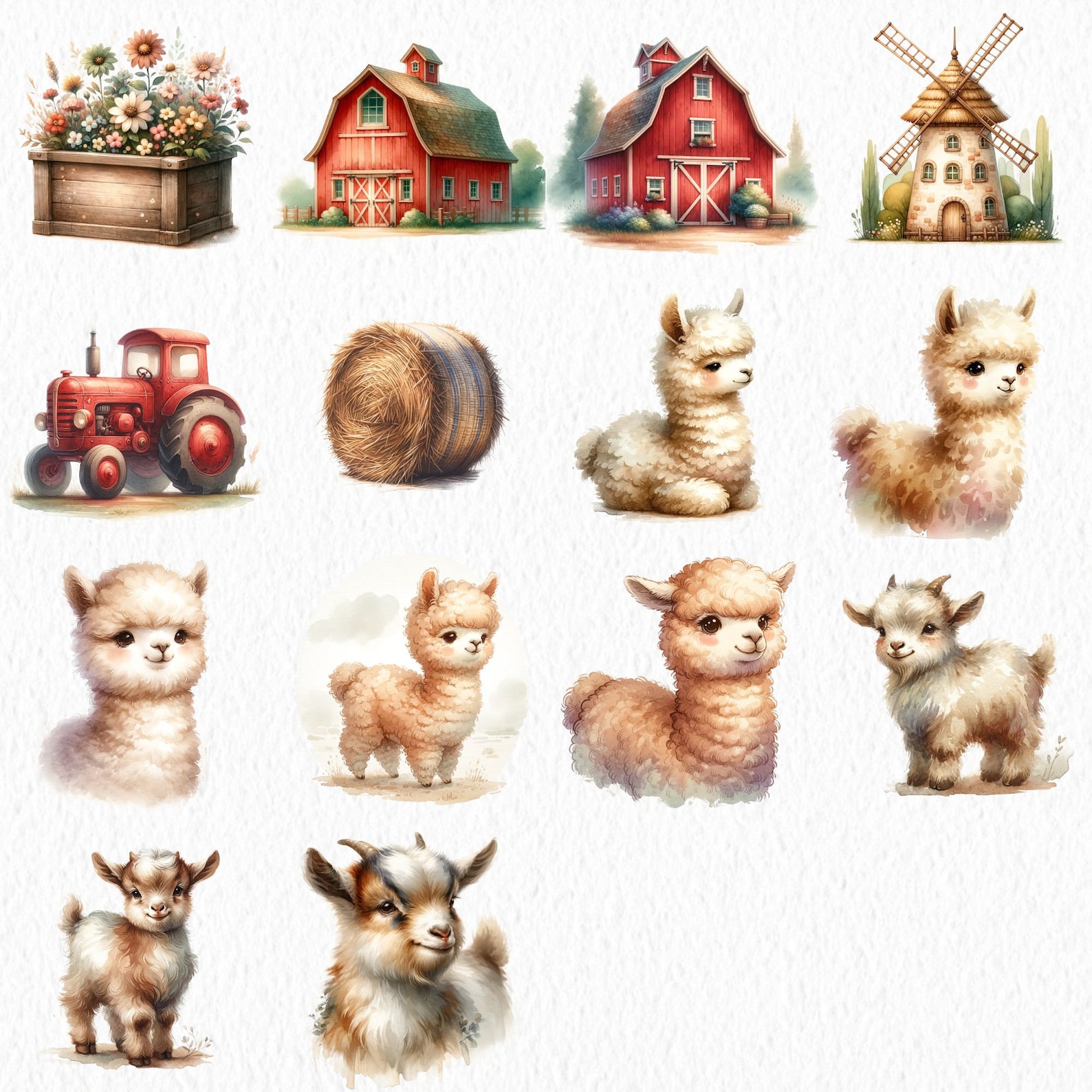 Cute Farm Clipart, Farm Animals Watercolor Digital Clipart, Farm ...