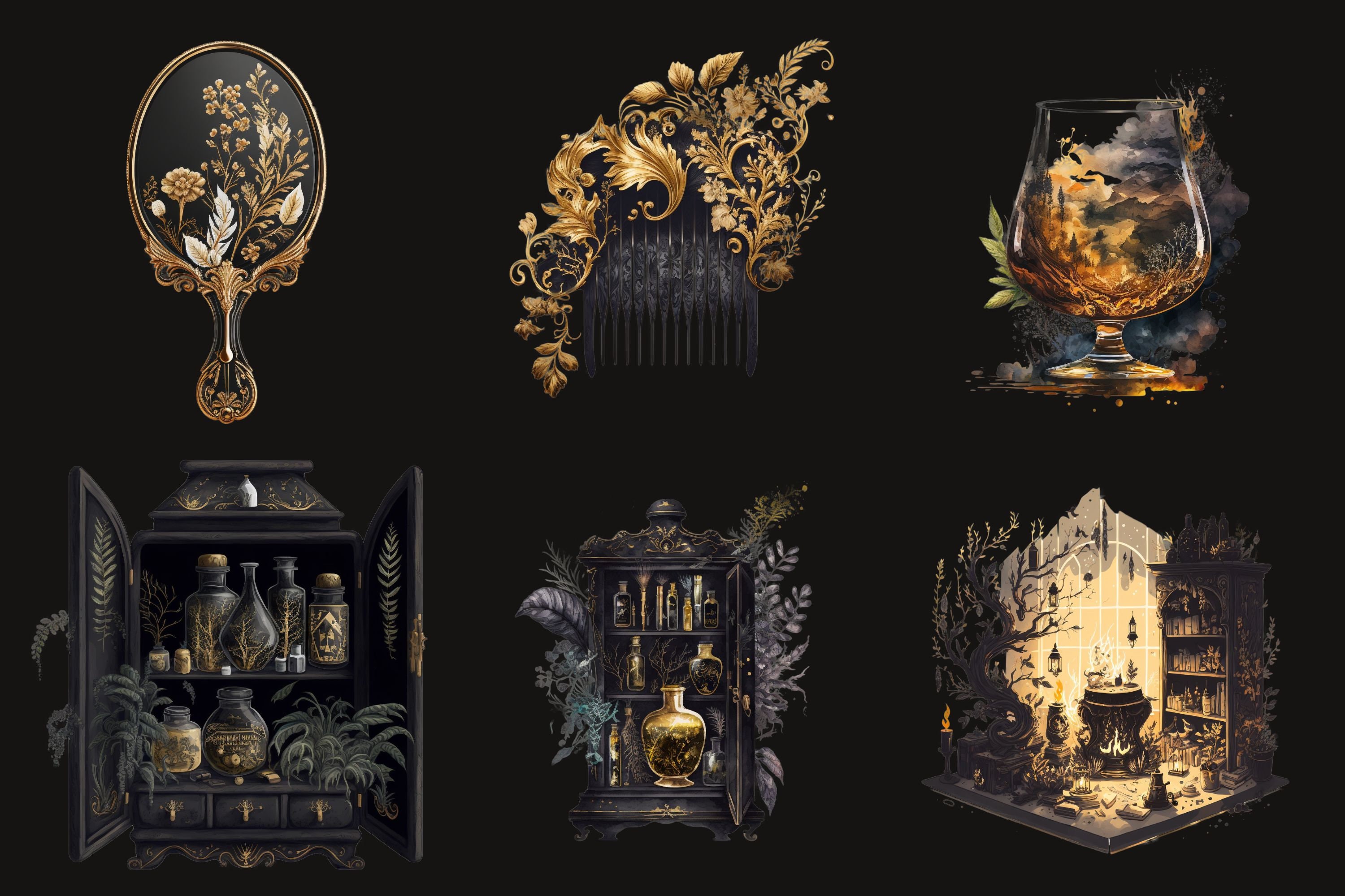 Gold Witch Clipart Bundle Witch Magic Clip Art Mystical - Etsy