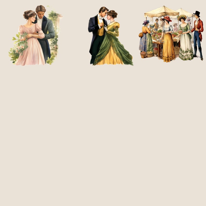 Watercolour Vintage Romance Clipart Bundle, Regency Clipart, Pride and ...