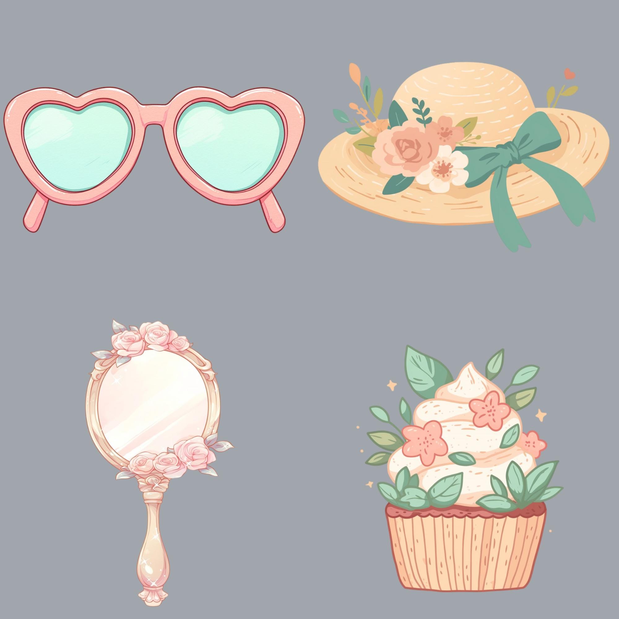 Cute Spring Digital Stickers, 2D Flat Floral Pink Clipart, Goodnotes ...