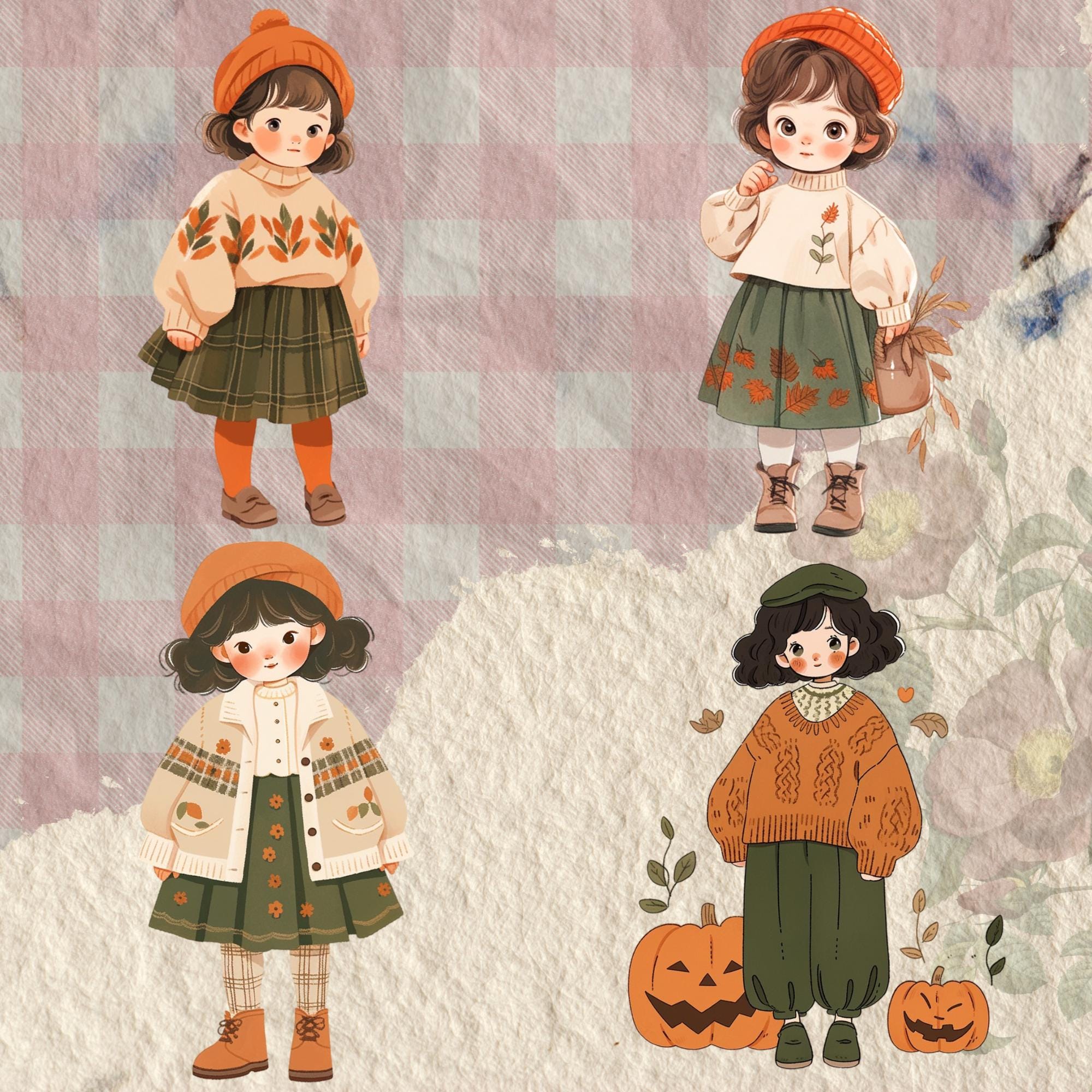 Cute Cottagecore Toddler Kid Fashion Outfit Clipart Bundle, Vintage ...