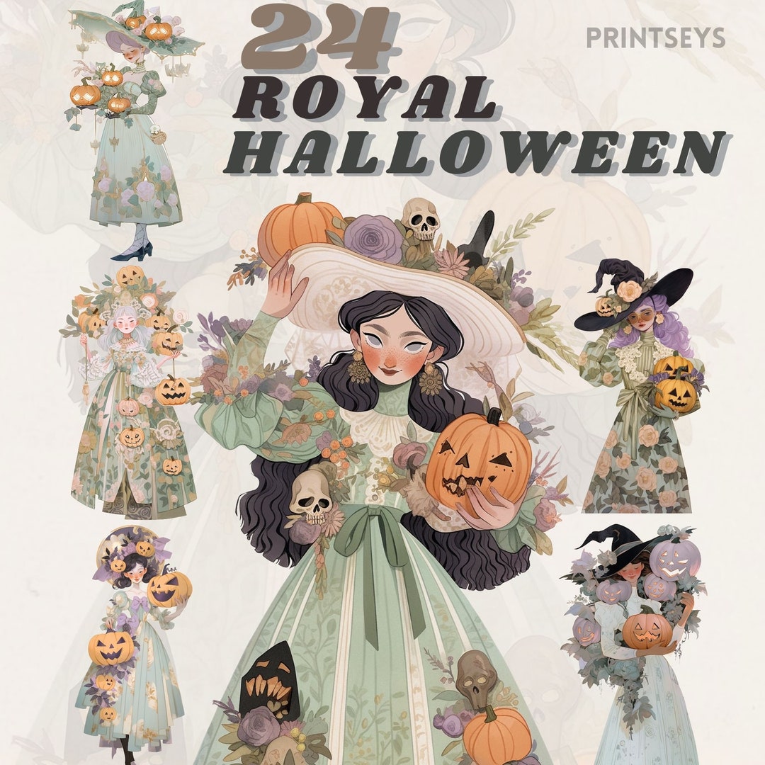 Coquette Royal Halloween Witch Clipart Bundle, Chic Clipart, Folk Art ...