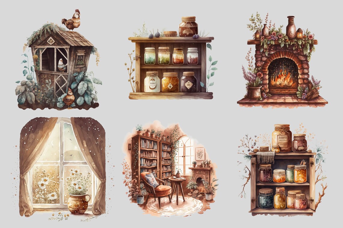 Watercolour Cottagecore Clipart Bundle Cottage Living Farm - Etsy