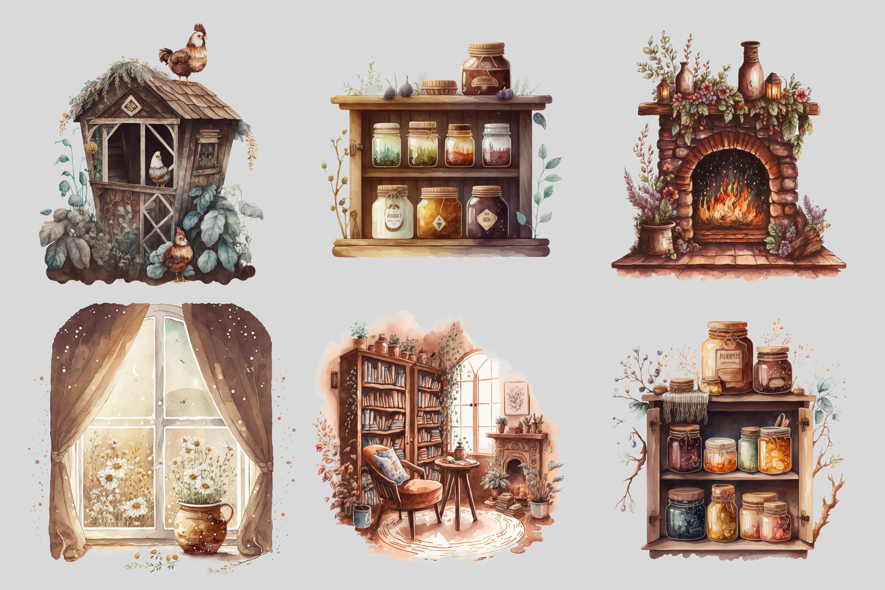 Watercolour Cottagecore Clipart Bundle Cottage Living Farm - Etsy