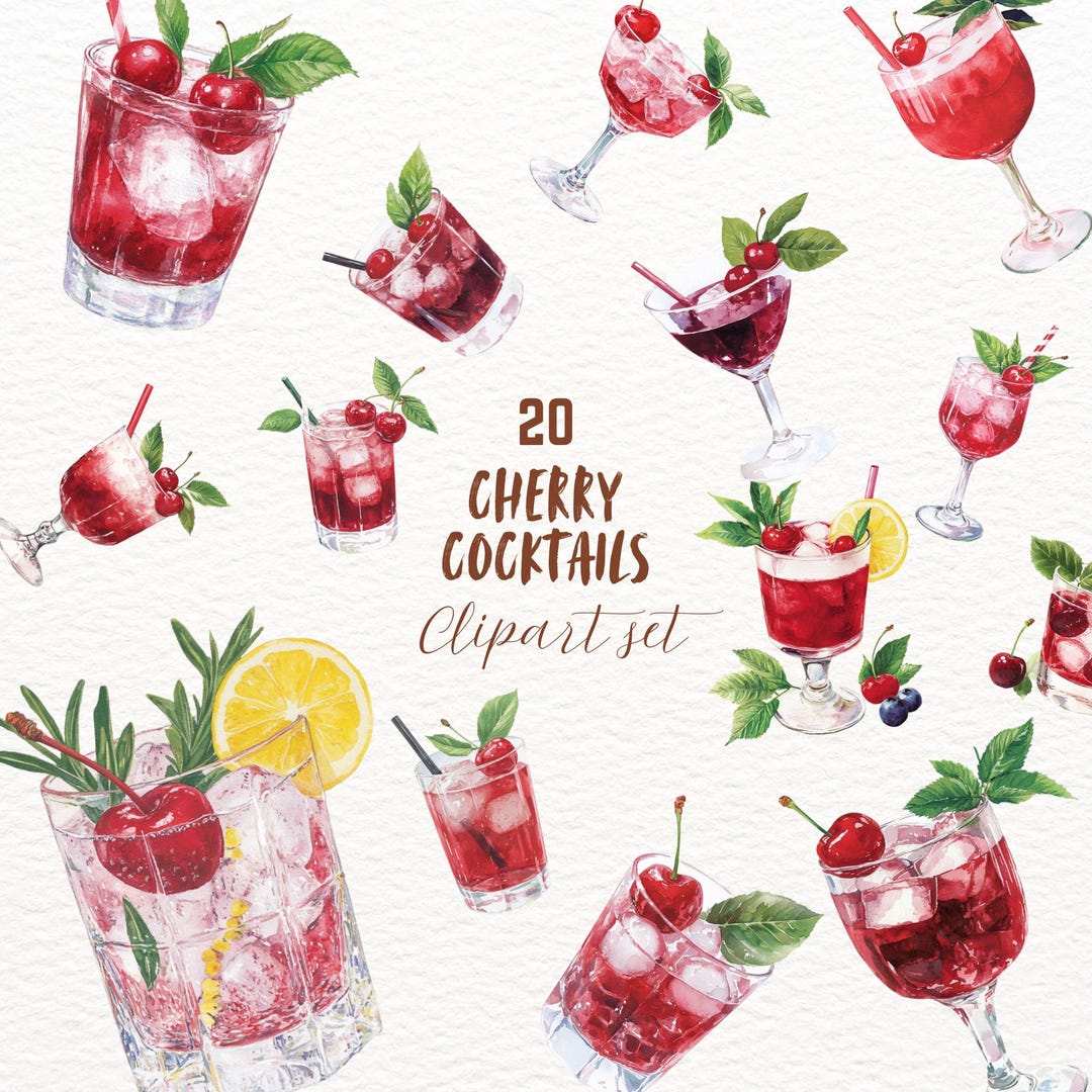 Watercolour Style Cherry Cocktail Clipart Bundle, Drink Goodnotes ...