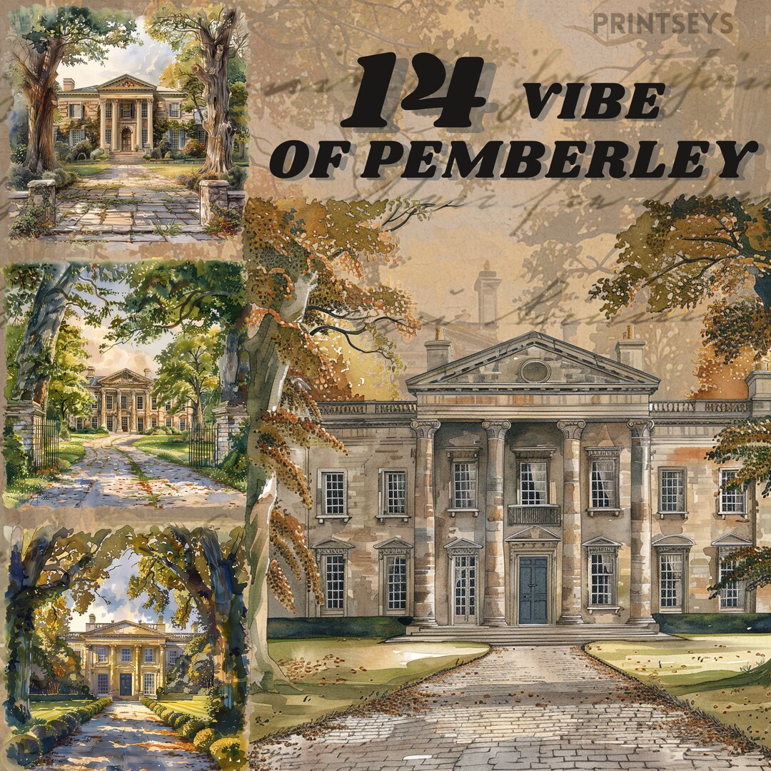 Watercolour Romantic Pemberley Manor Vibes Digital Sticker, Clipart ...