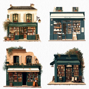 Cute Lil Bookstore Clipart Bundle, Book Shop , Watercolour Shop ...