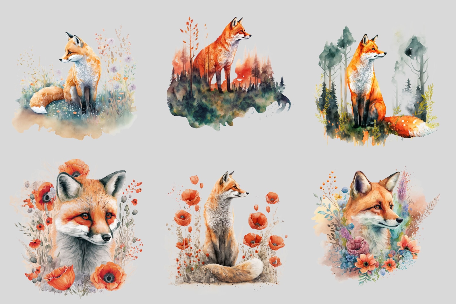 Cute Watercolour Foxes Clipart Bundle Sleeping Fox Fox in - Etsy