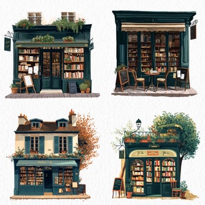 Cute Lil Bookstore Clipart Bundle, Book Shop , Watercolour Shop ...