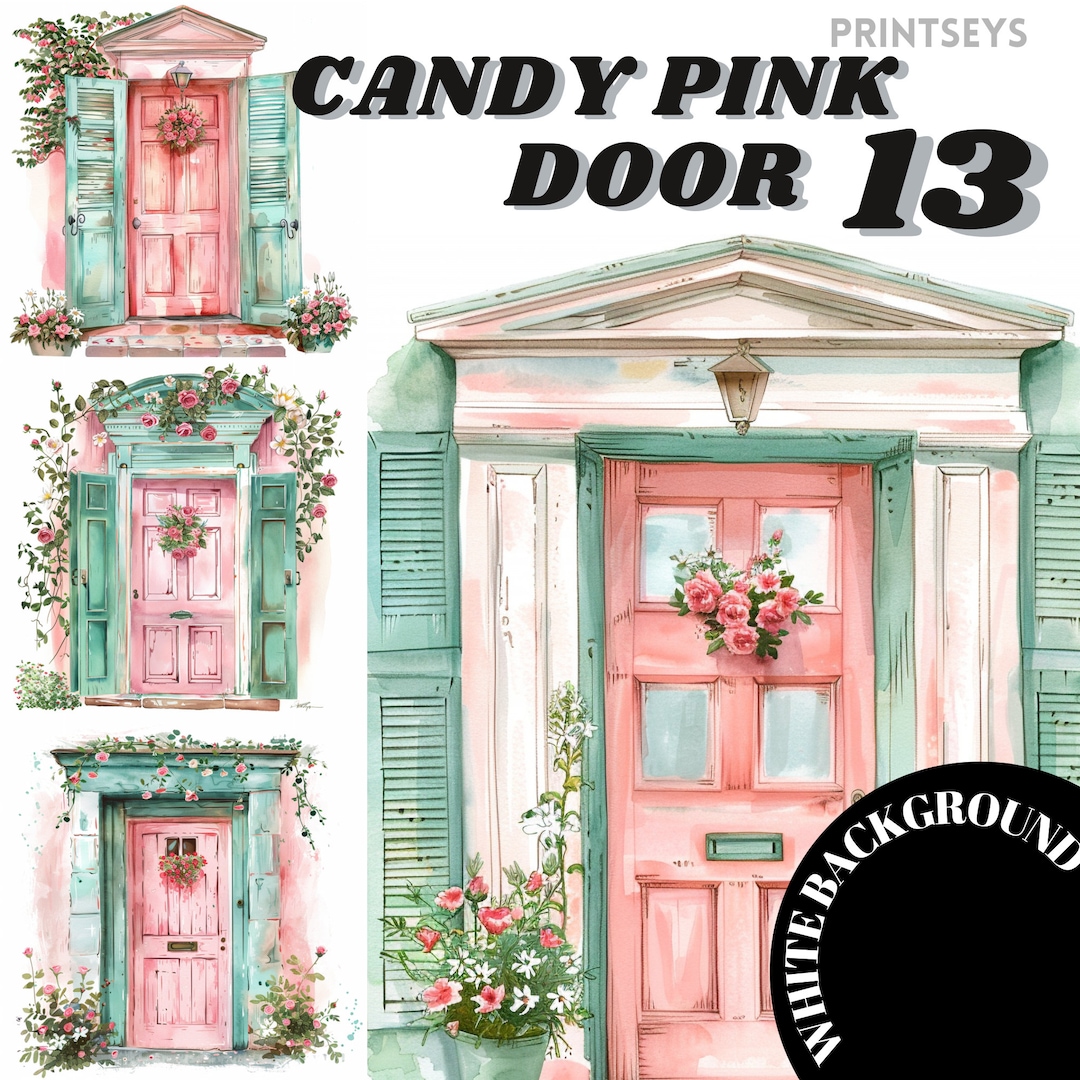Candy Pink Vintage Doors Clipart, Old Doors, Printable Watercolor ...
