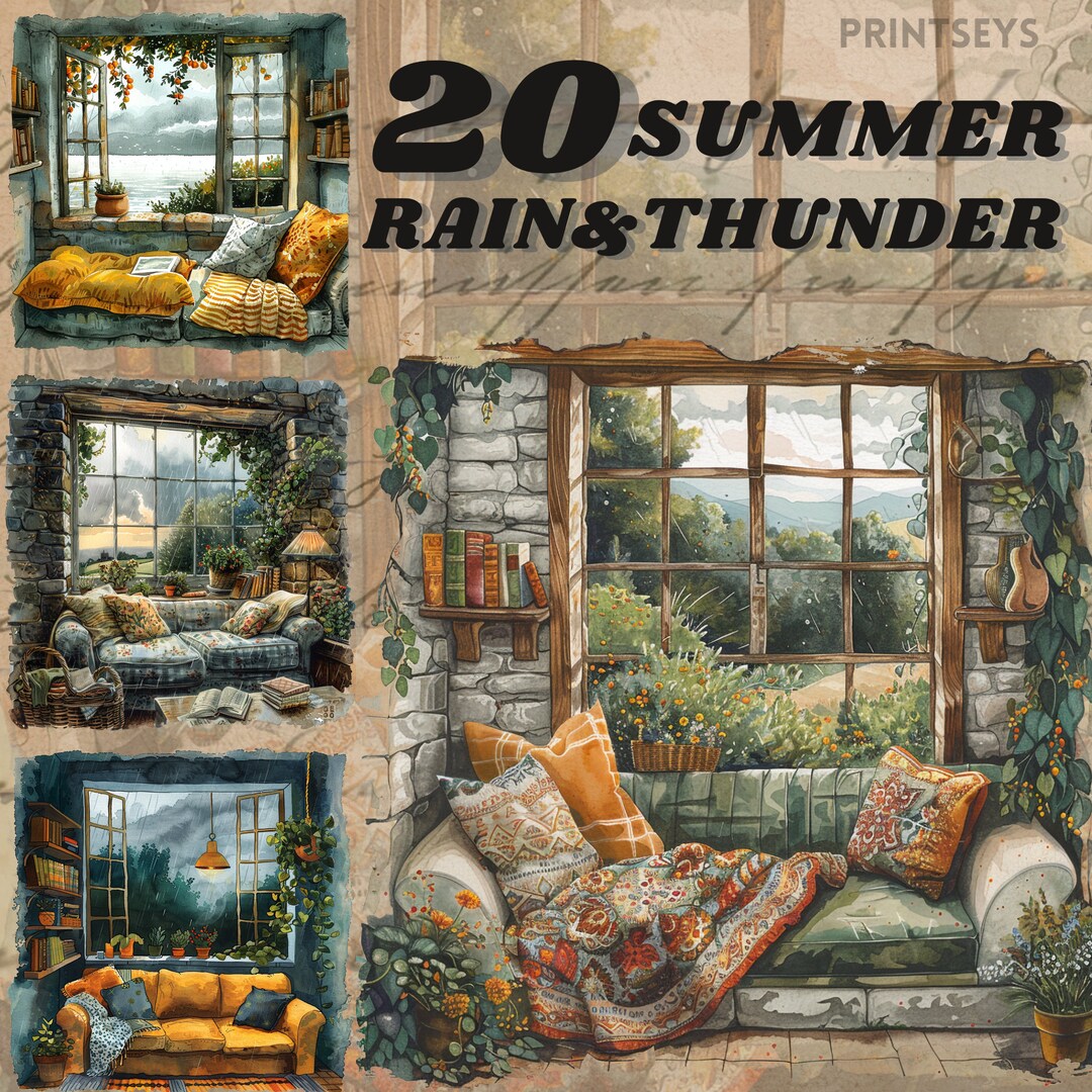 Summer Rain Digital Stickers , Clipart Bundle, Thunderstorm Summer Png ...