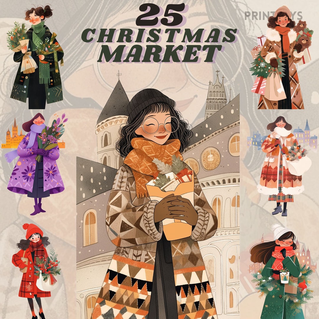 Cozy Christmas Market Shopping Clipart Bundle, Christmas Digital ...