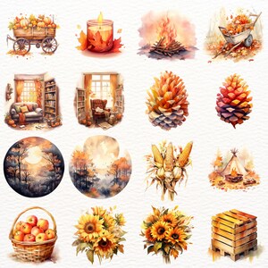 Watercolour Autumn Clipart Bundle, Cozy Autumn Clipart, Fall Clipart ...