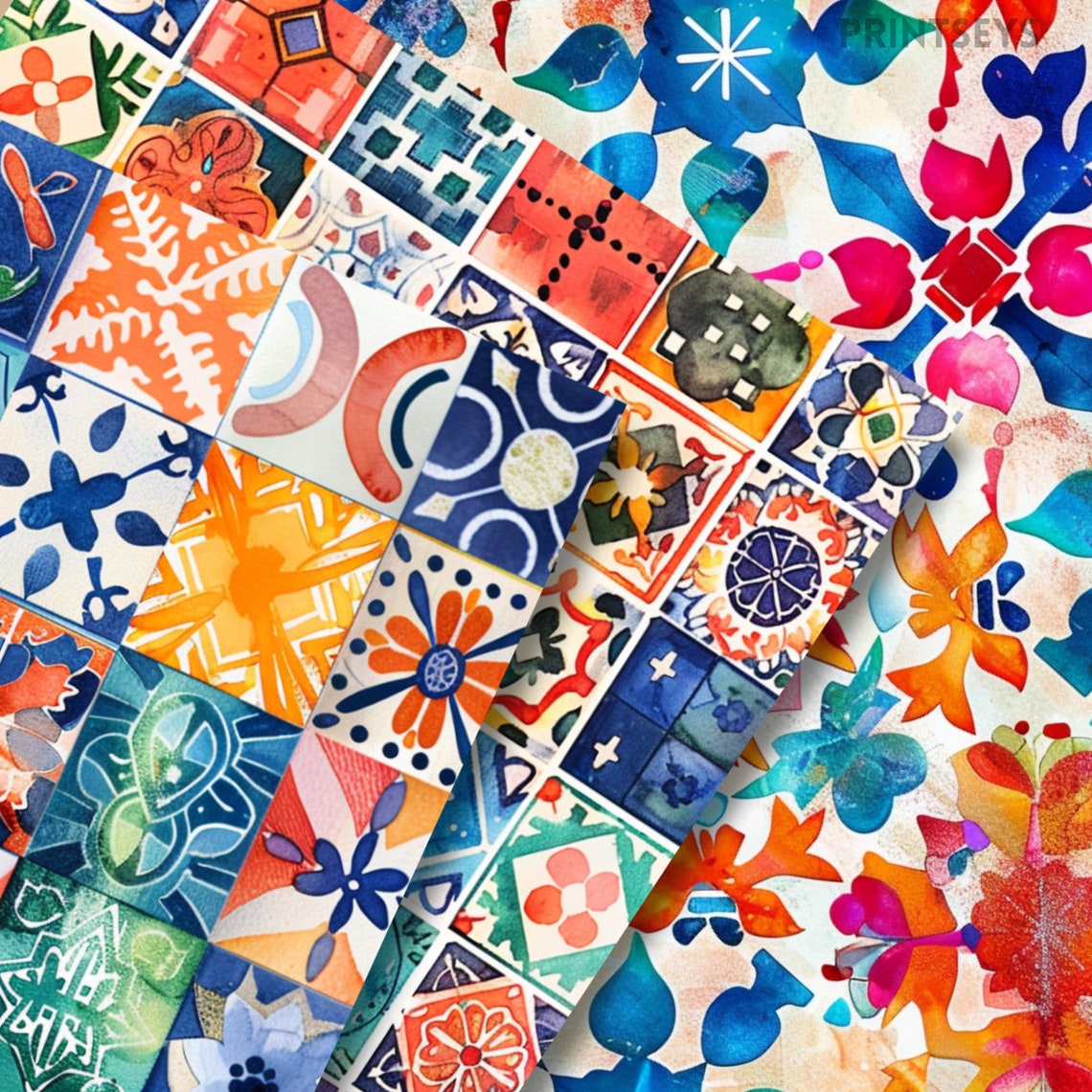 Greek Island Mosaic Digital Paper, Greek Travel Vintage Textured Paper ...