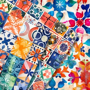 Greek Island Mosaic Digital Paper, Greek Travel Vintage Textured Paper ...