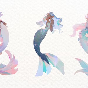 Dreamy Mermaid Digital Stickers, Clipart Bundle, Magical Cute Mermaids ...