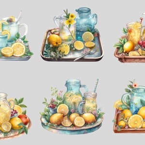 Watercolour Lemonade Tray Clipart Bundle, Summer Vibes Clipart, Lemon ...