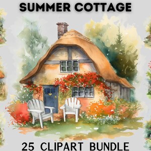 Watercolour Summer Spring Cottage Clipart Bundle, Cabin Png, House ...