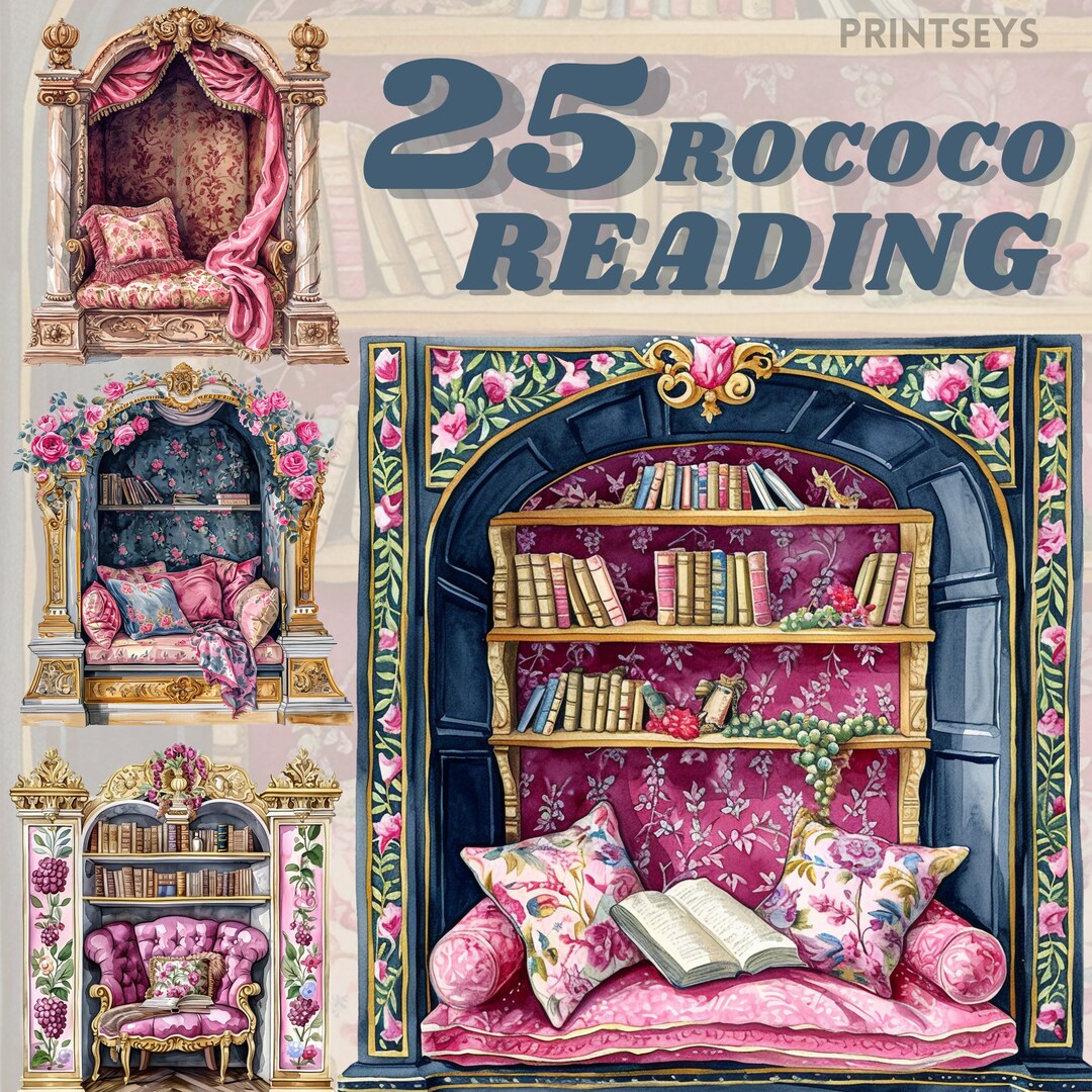 Watercolour Cozy Rococo Reading Nook, Clipart Bundle, Baroque, Spring ...
