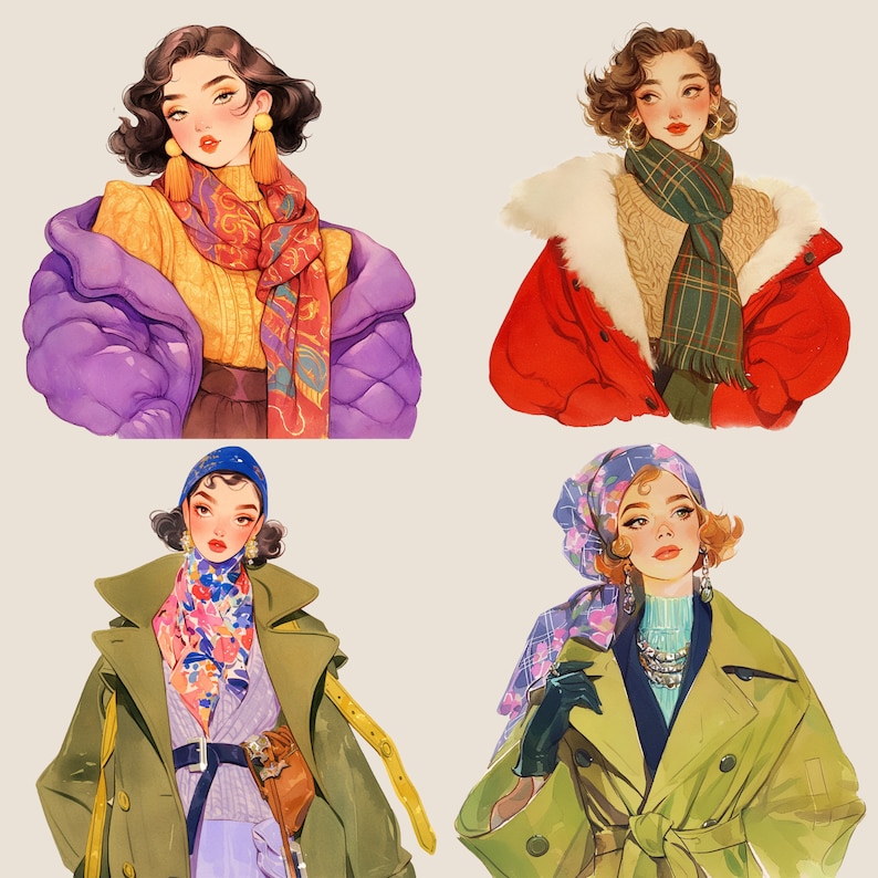 Vintage Cold Weather Girls Clipart Bundle, Sutumn Fashion Digital ...