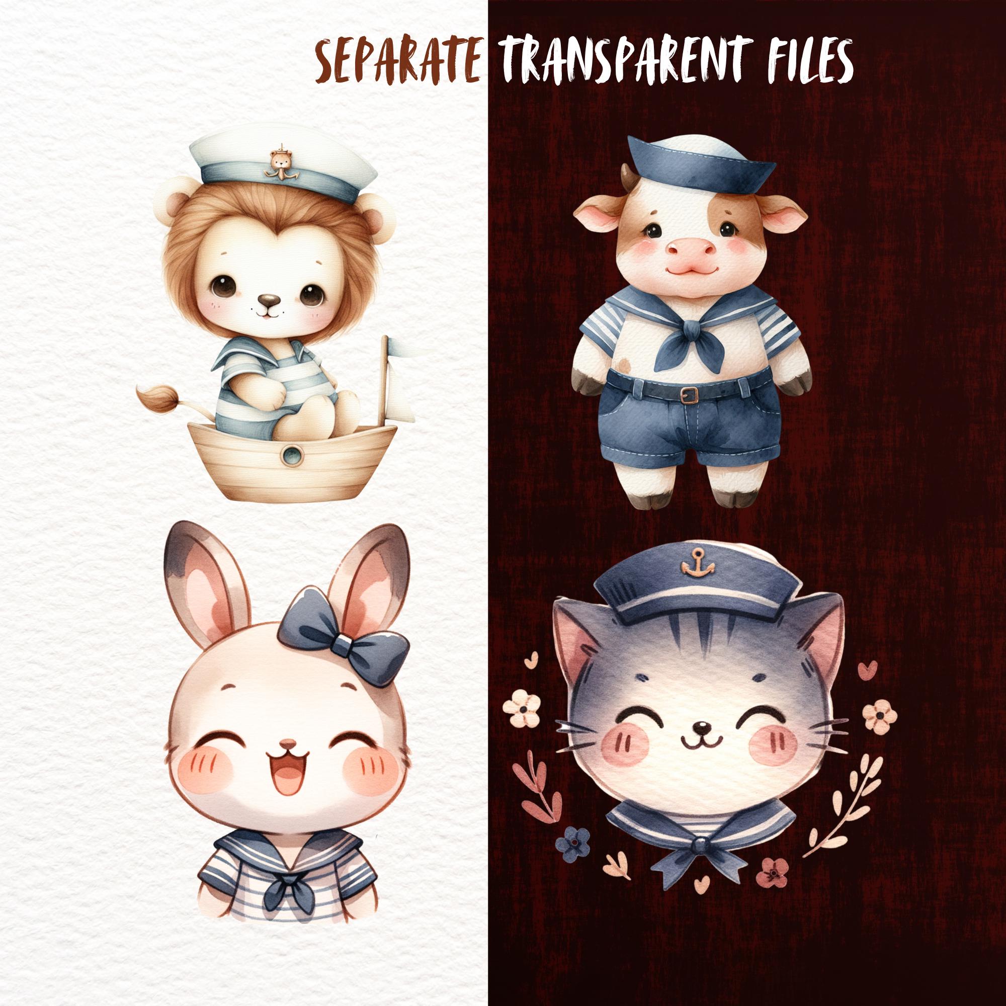 Cute Animal Sailors Clipart Set, Cute Sailors Animals Stickers, Kawaii ...