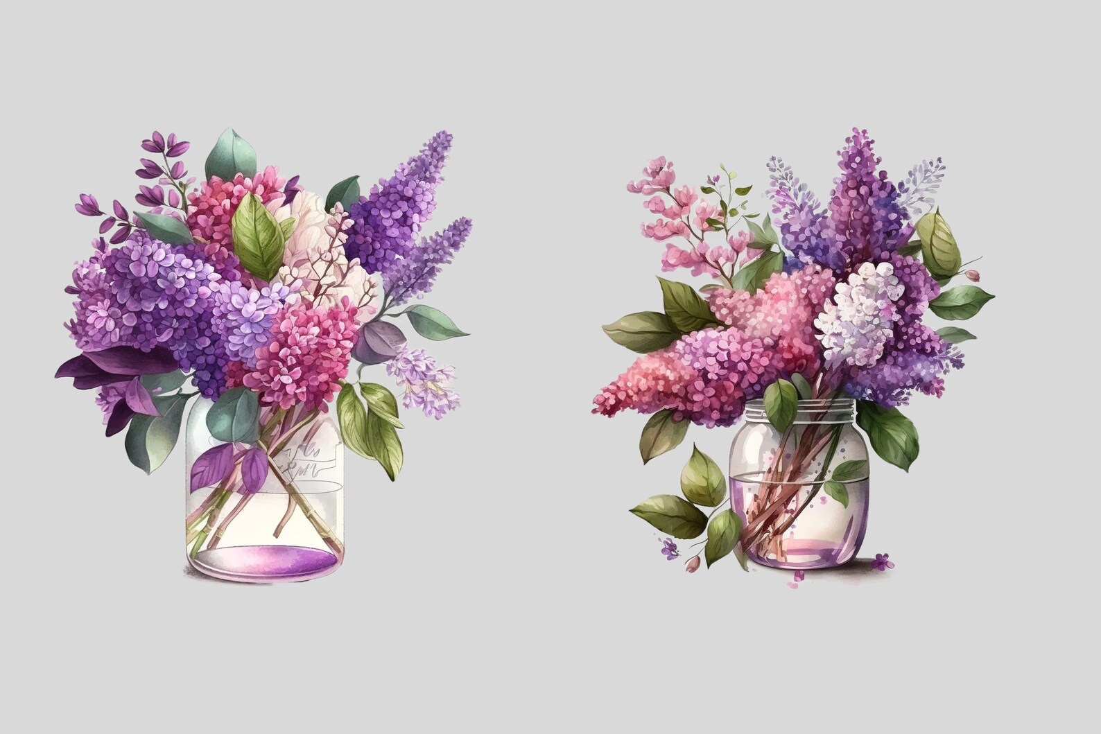 Watercolour Lilac Clipart Bundle, Purple and Pink Lilacs, Spring ...