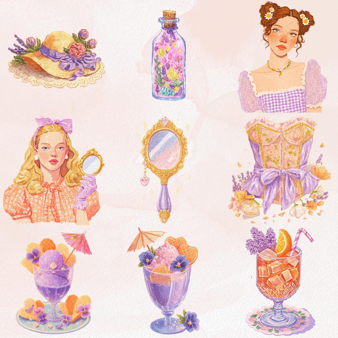 Coquette Summer Clipart Bundle Lazy Day Sticker Set Self Care Goodnote ...
