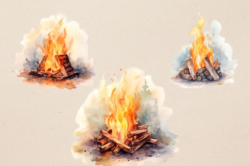 Watercolour Bonfire Clipart Bundle, Midsummer Clipart, Fire Clipart ...