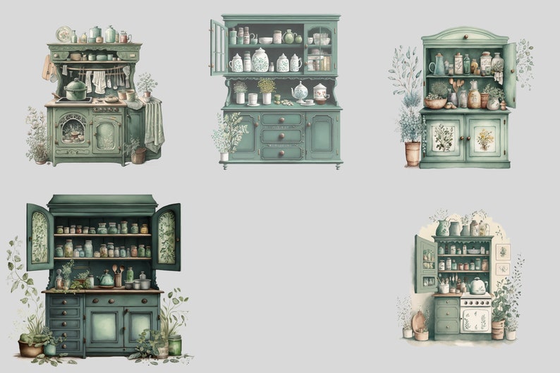 Watercolour Sage Cottagecore Kitchen Clipart Bundle Cottage - Etsy