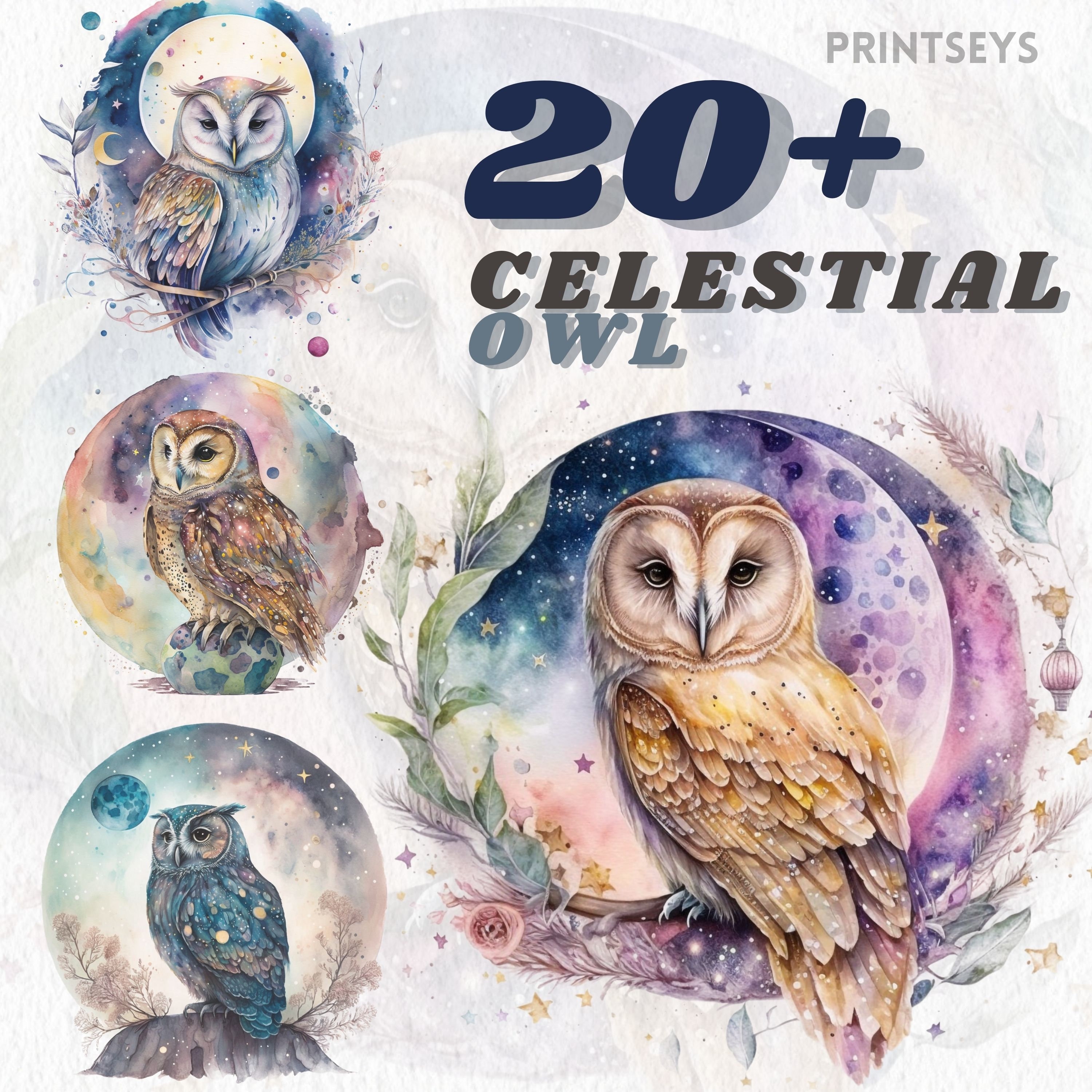 Celestial Pastel Owl Clipart, Owl Png, Magic Clip Art, Mystical Clipart ...
