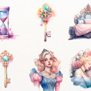 Watercolour Fairytale Sleeping Beauty Clipart Bundle, Princess Clipart ...