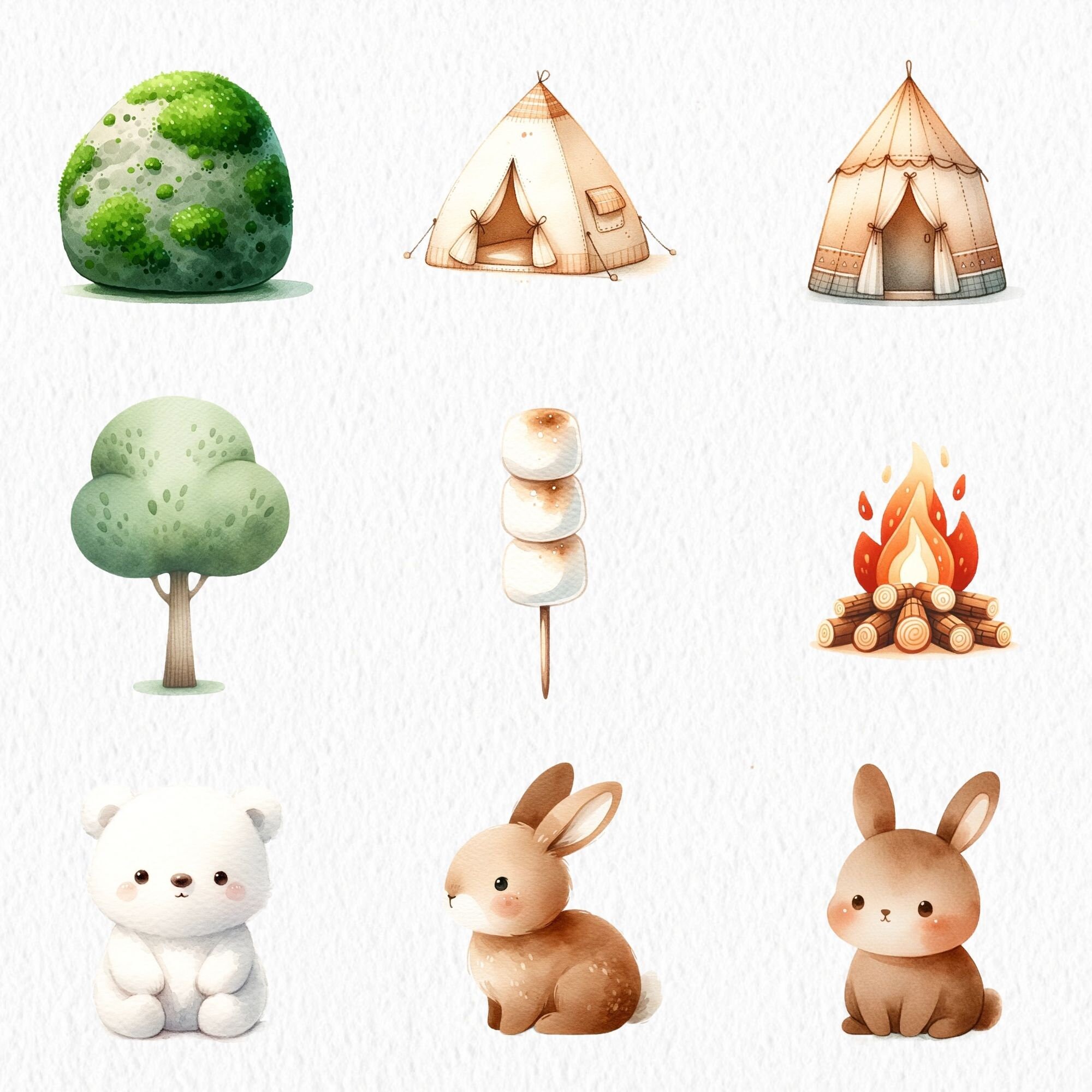 Adorable Camping Animals Clipart Bundle, Woodland Camping Digital ...