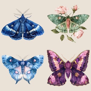 Watercolour Whimsical Royal Moth Clipart Bundle, Wiccan Png, Moth Png ...