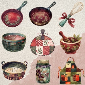 Watercolour Rustic Cozy Cottagecore Kitchen Tools, Clipart Bundle, Cozy ...