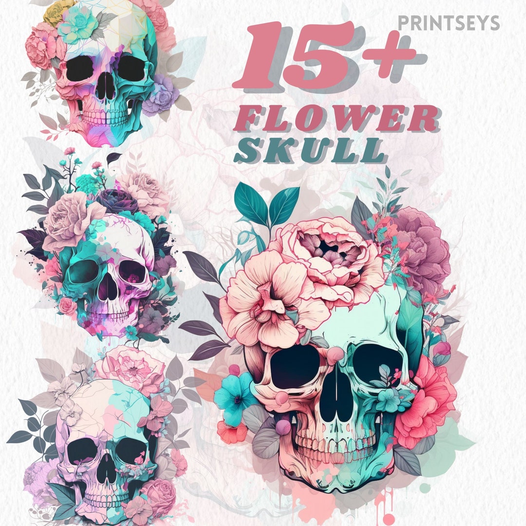 Pink Floral Skull Png, Skull Clipart, Wiccan Clipart, Occult Clipart ...