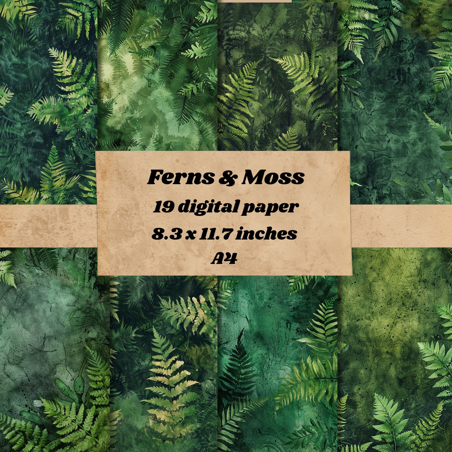 Ferns and Moss Digital Paper Background, Nature Background ...