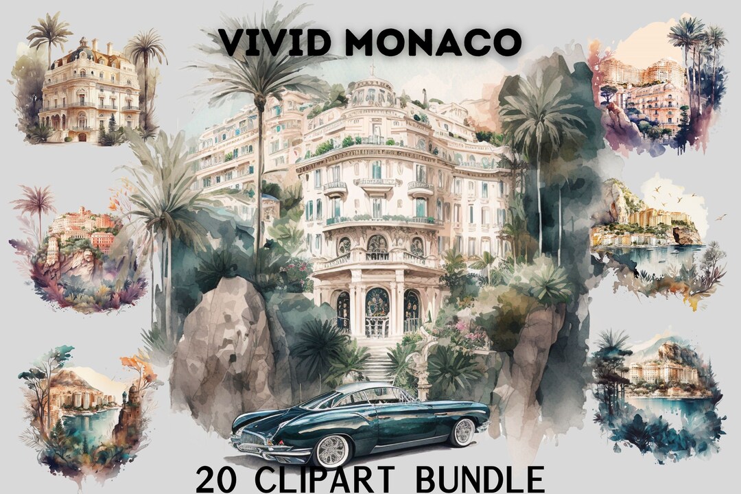 Watercolour Monaco Clipart Bundle, Vivid Colours, Monte Carlo, Travel ...