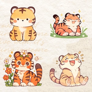 Cute Kawaii Tiger Digital Stickers, Baby Tiger Png, Tiger Png, Wild ...