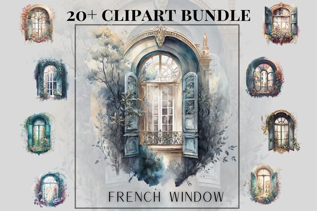 Watercolour French Style Window, Rustic Window, Clipart Bundle ...