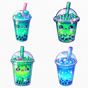 Fantasy Sparkling Boba Tea Digital Stickers, Wiccan Clipart Journaling ...