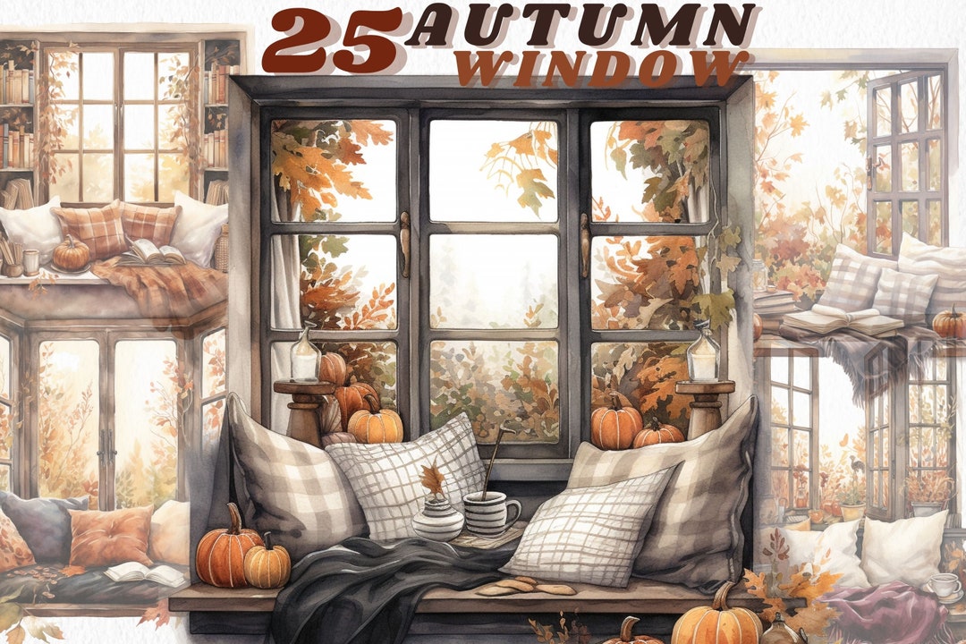 Watercolour Cozy Autumn Windowsill, Clipart Bundle, Cottagecore, Cozy ...