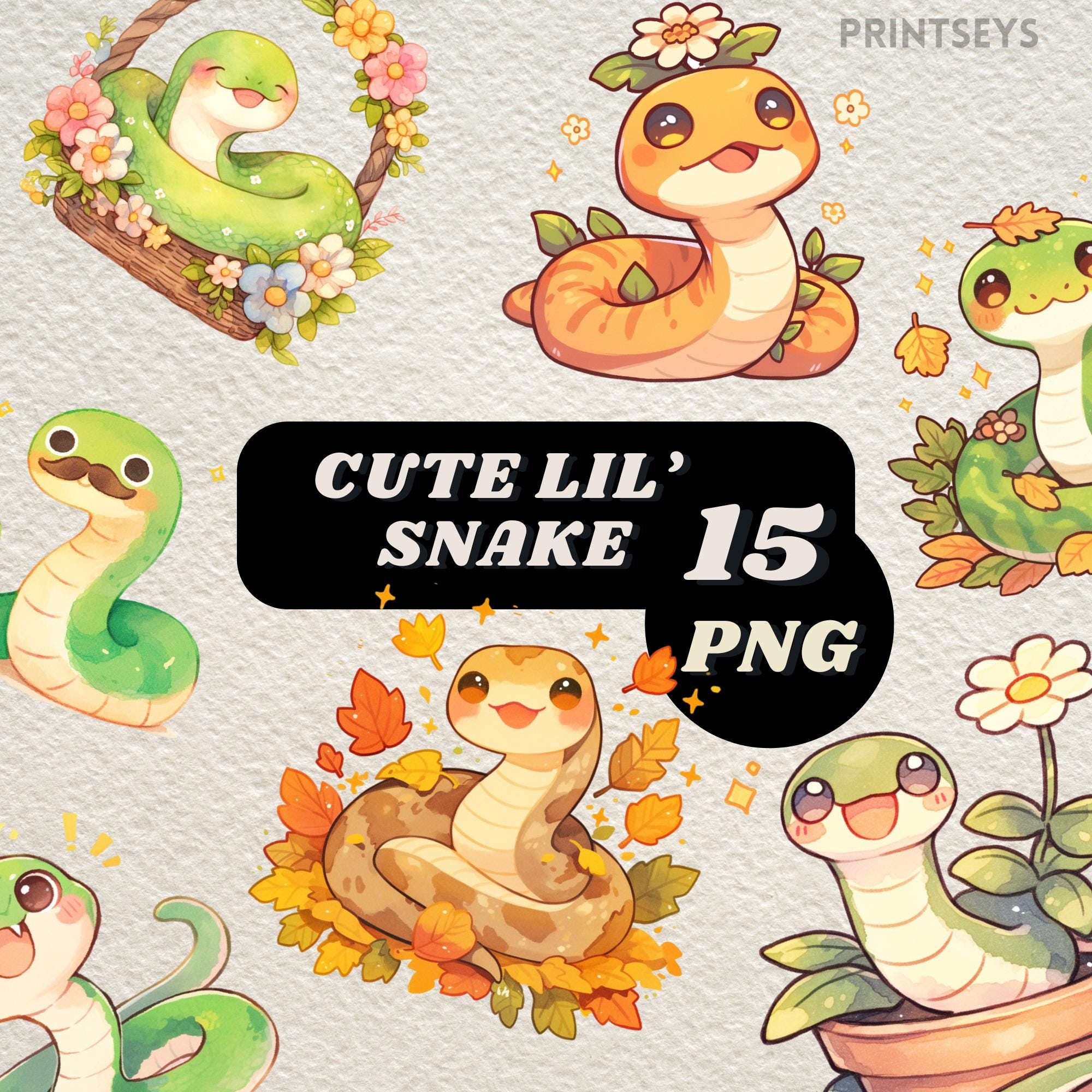 Cute Kawaii Snakes Digital Stickers, Baby Snake Png, Snake Png, Safari ...
