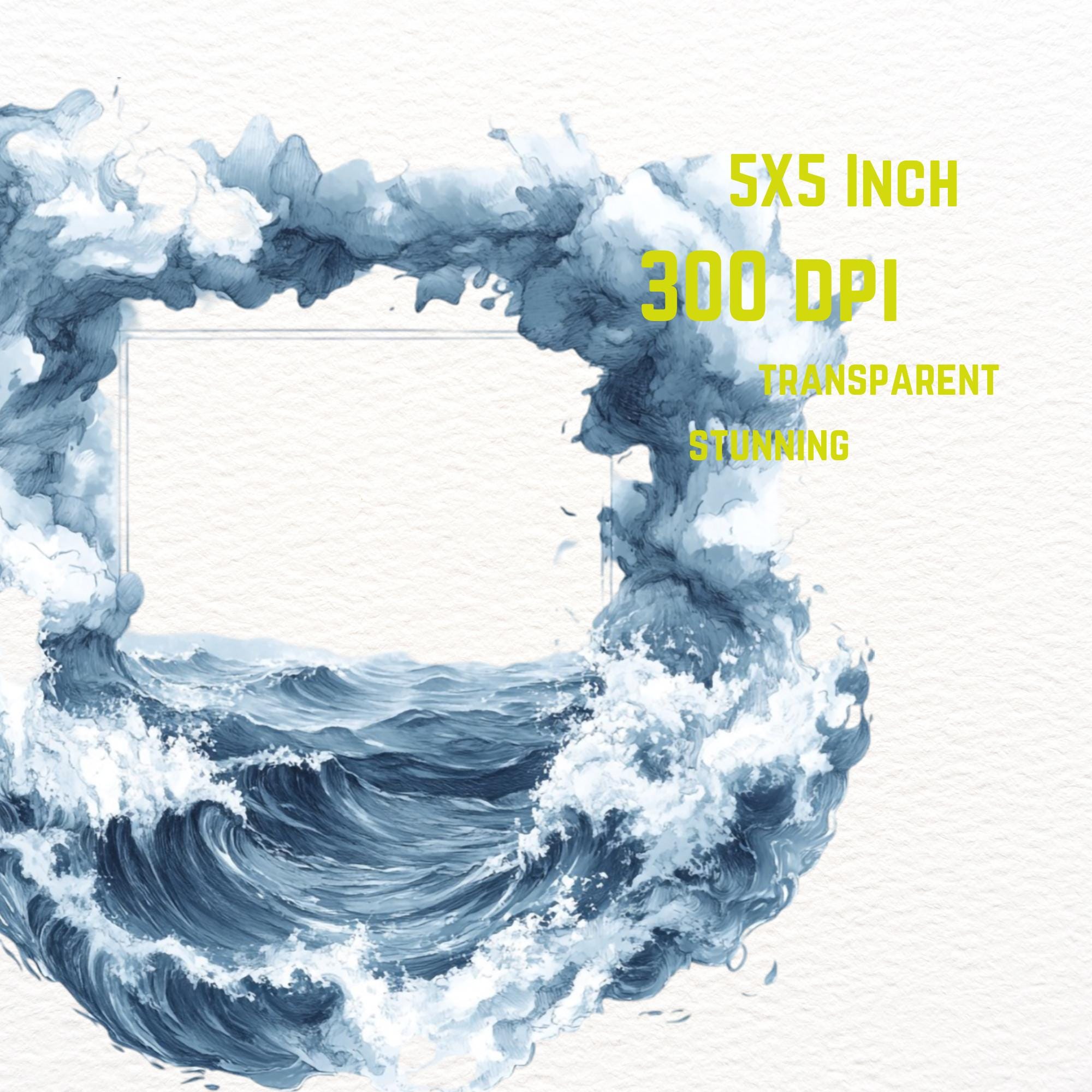 Stormy Night Seas Frame Clipart Set, Ocean Label PNG Stickers ,vintage ...