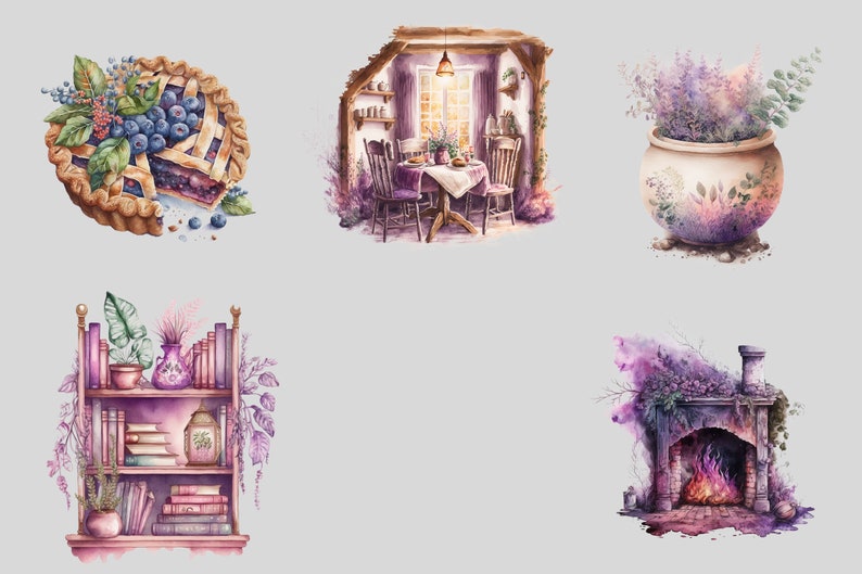 Watercolour Lavender Cottagecore Clipart Bundle Cottage - Etsy